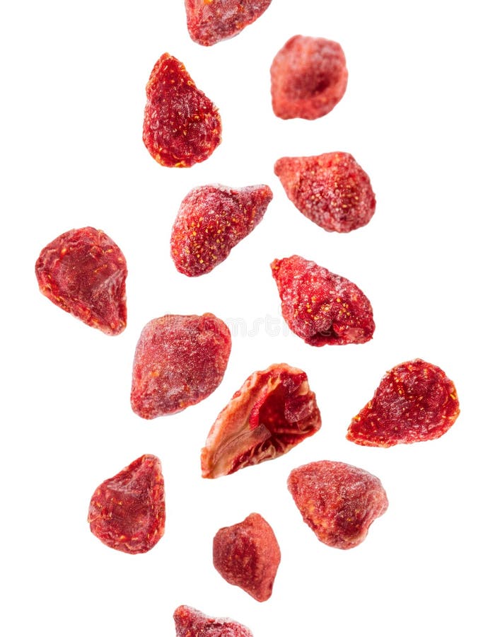 Freeze Dried Strawberries Falling Against a Transparent Background ...