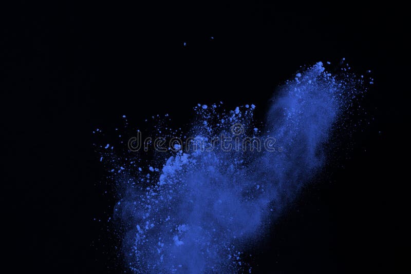Freeze Motion of Blue Powder Explosions Isolated on Black Background ...