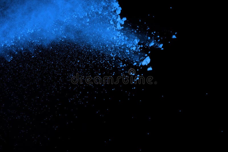 Freeze Motion of Blue Powder Explosions Isolated on Black Background ...
