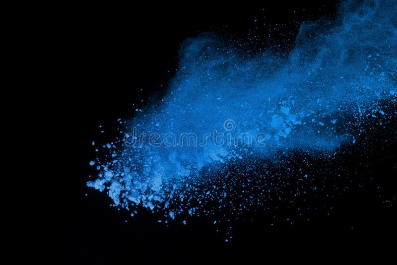 Freeze Motion of Blue Powder Explosions Isolated on Black Background ...
