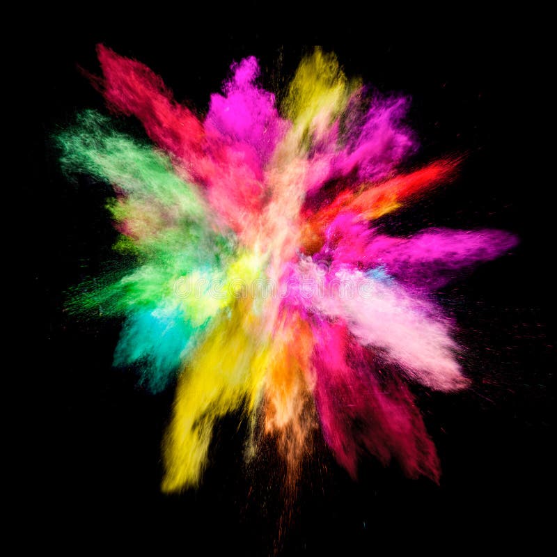 Colored Dust Explosion on Black Background Stock Image - Image of black ...