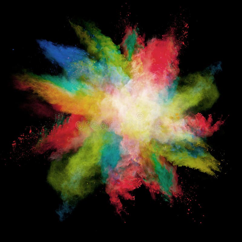 Colored Dust Explosion on Black Background Stock Image - Image of black ...