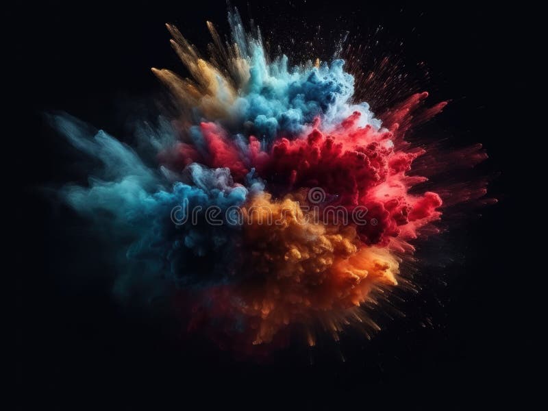 Freeze Motion of Colored Powder Explodes on Black Background. Stock ...
