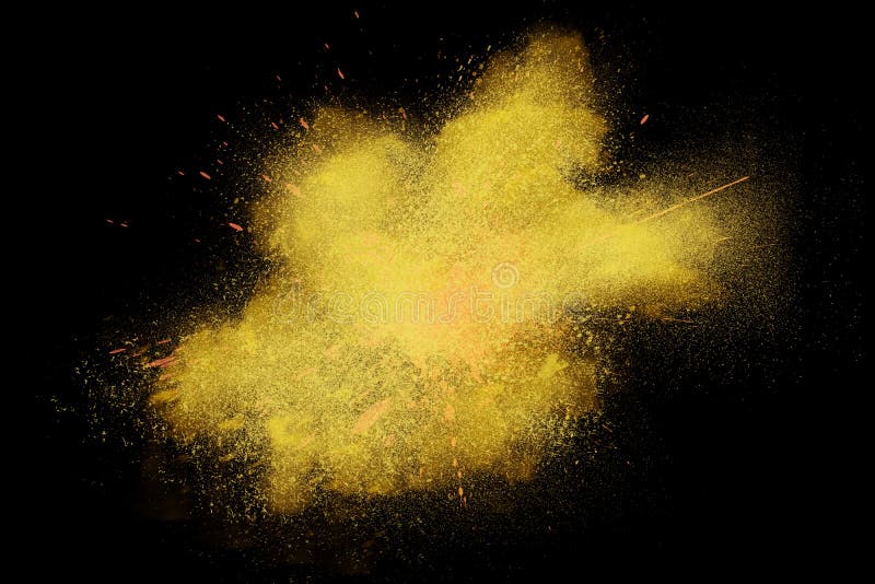 Yellow Powder Explosion on Black Background. Colored Cloud. Colorful ...