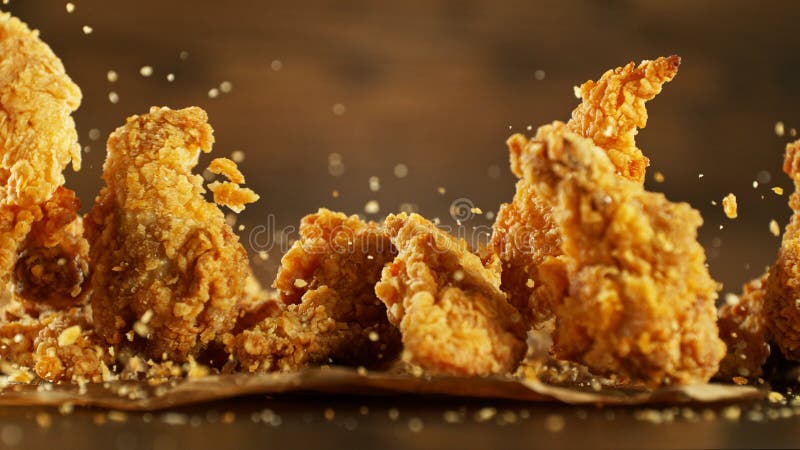 Freeze Motion of Flying Pieces of Fried Chicken Pieces Stock Image ...