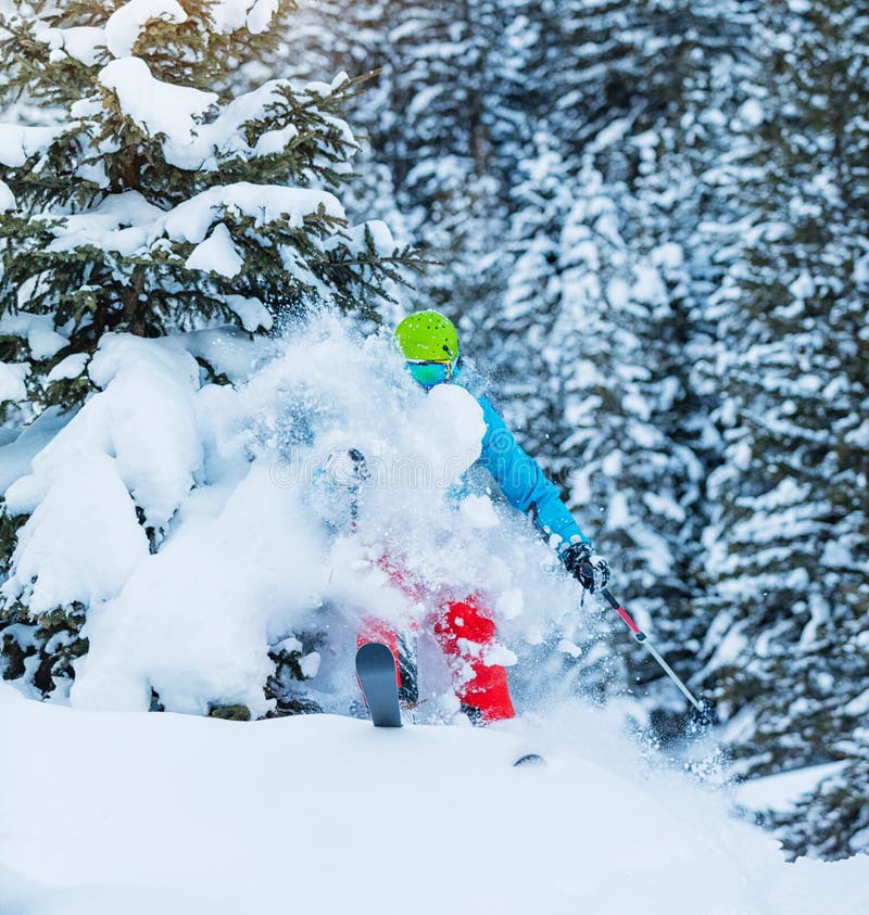Freeze Motion of Freerider in Deep Powder Snow Stock Photo - Image of ...