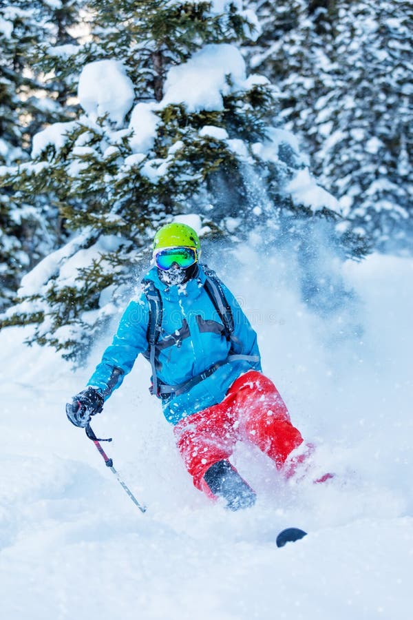 Freeze Motion of Freerider in Deep Powder Snow Stock Photo - Image of ...