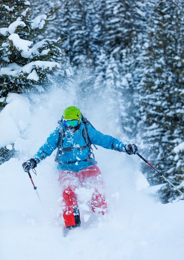 Freeze Motion of Freerider in Deep Powder Snow Stock Photo - Image of ...