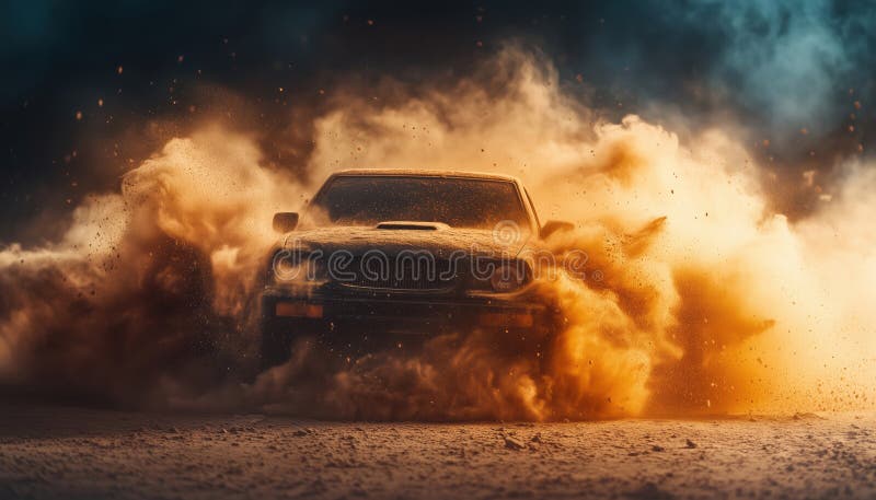 Freeze Motion of an Off-Road 4x4 Drifting in the Desert, with Exploding ...