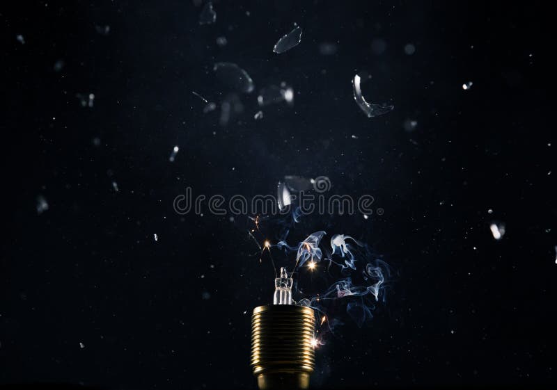 Freeze Motion of Old Light Bulb Explosion on Black Backround Stock ...