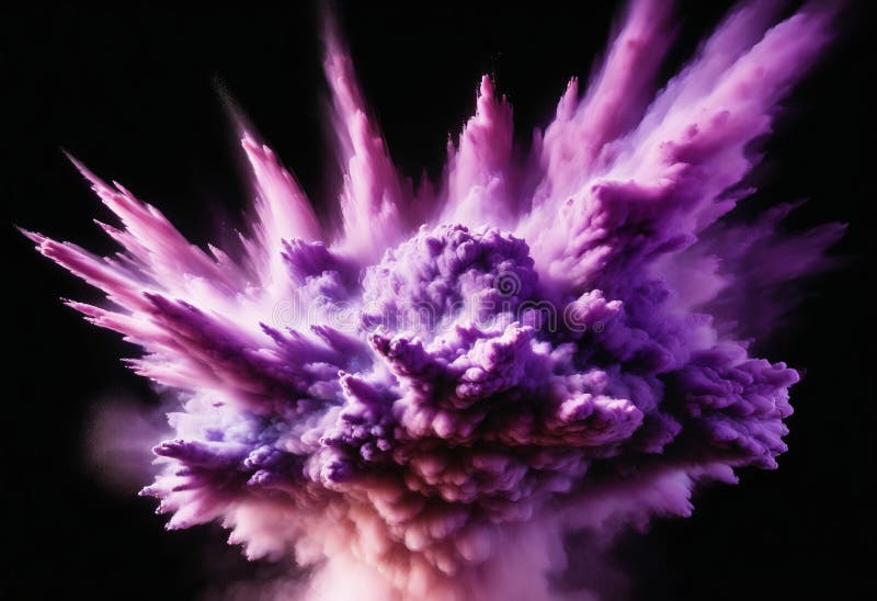 Freeze Motion of Purple Dust Explosion Isolated on Black Background ...