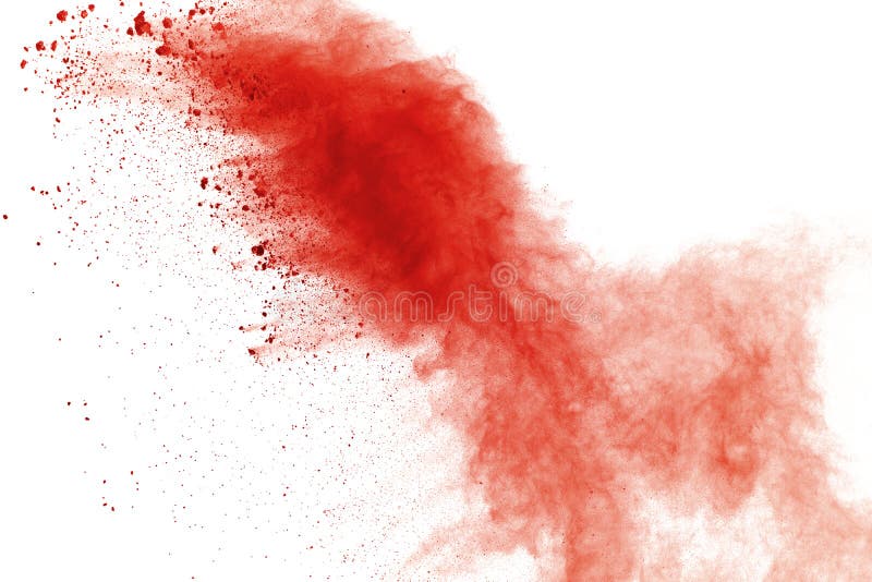 Freeze Motion of Red Powder Exploding, Isolated on White Background ...