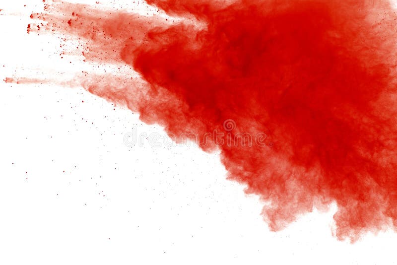 Freeze Motion of Red Powder Exploding, Isolated on White Background ...