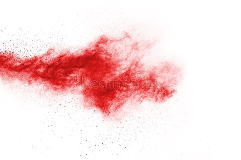 Freeze Motion of Red Powder Exploding, Isolated on White Background ...