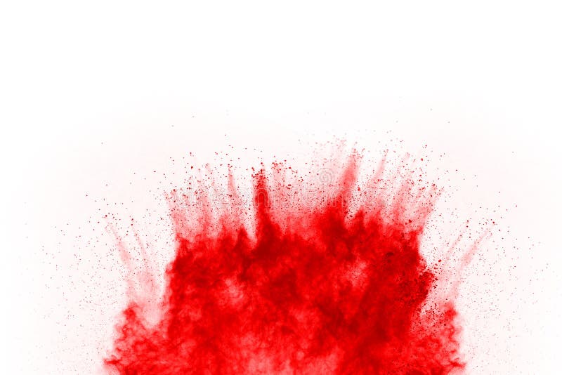 Freeze Motion of Red Powder Exploding, Isolated on White Background ...