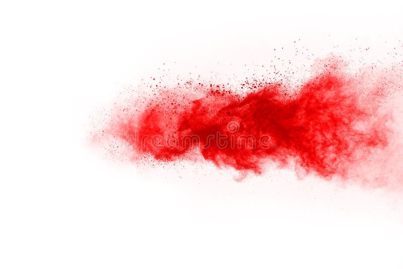 Freeze Motion of Red Powder Exploding, Isolated on White Background ...