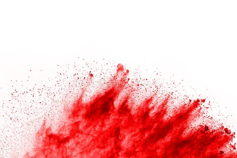 Freeze Motion of Red Powder Exploding, Isolated on White Background ...