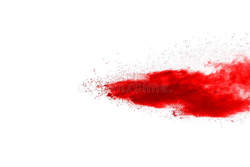 Freeze Motion of Red Powder Exploding, Isolated on White Background ...