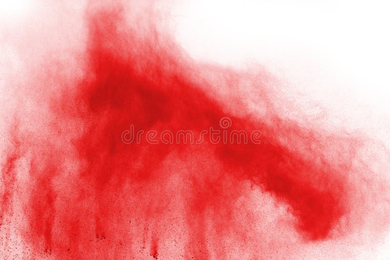 Freeze Motion of Red Powder Exploding, Isolated on White Background ...