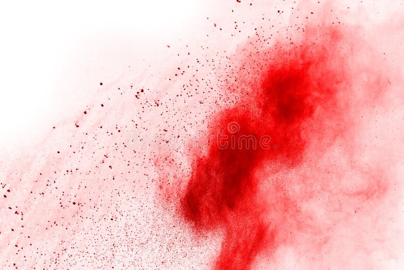 Freeze Motion of Red Powder Exploding, Isolated on White Background ...