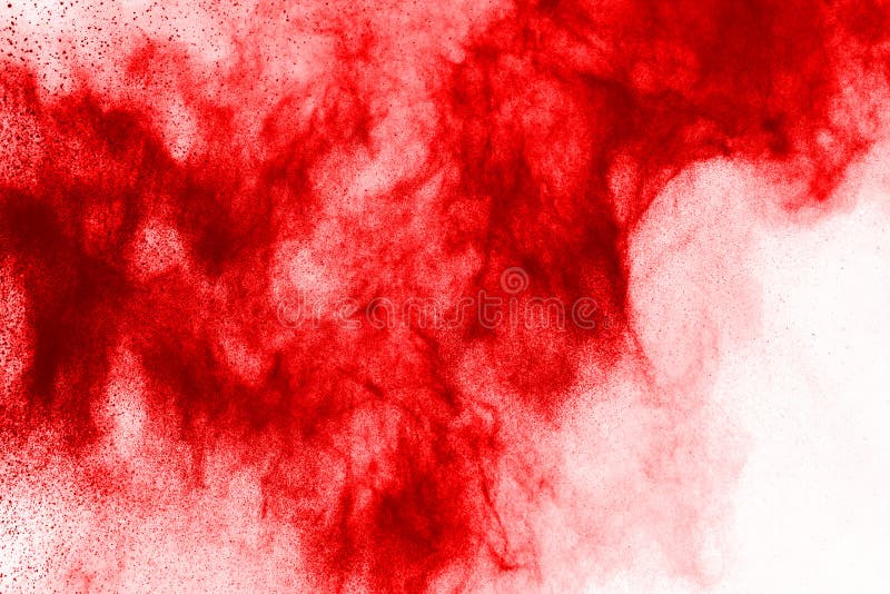 Freeze Motion of Red Powder Exploding, Isolated on White Background ...