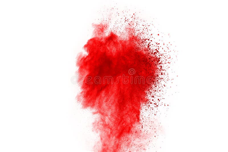 Freeze Motion of Red Powder Exploding, Isolated on White Background ...