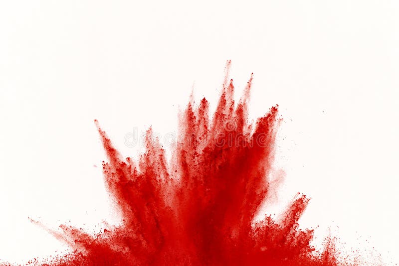 Freeze Motion of Red Powder Exploding, Isolated on White Background ...