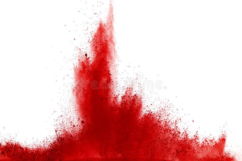 Freeze Motion of Red Powder Exploding, Isolated on White Background ...
