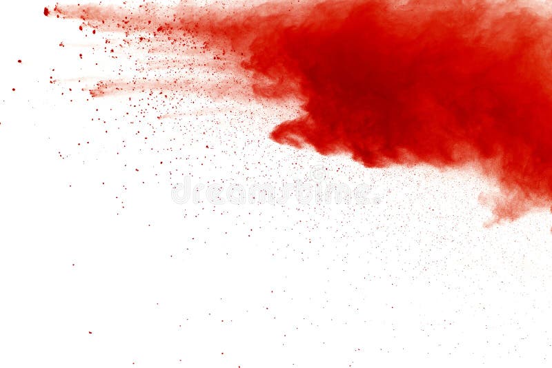 Freeze Motion of Red Powder Exploding, Isolated on White Background ...