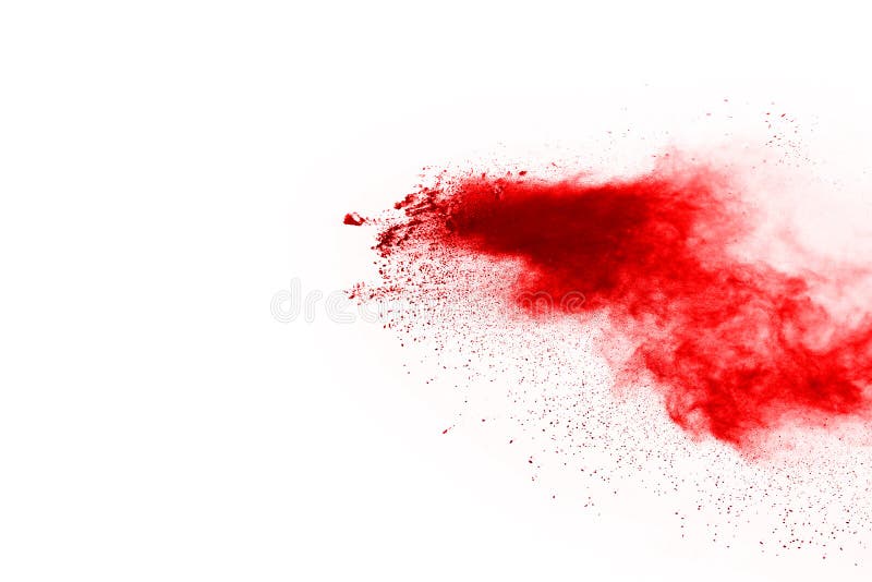 Freeze Motion of Red Powder Exploding, Isolated on White Background ...