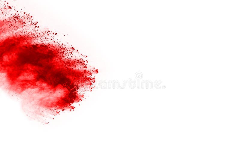 Freeze Motion of Red Powder Exploding, Isolated on White Background ...