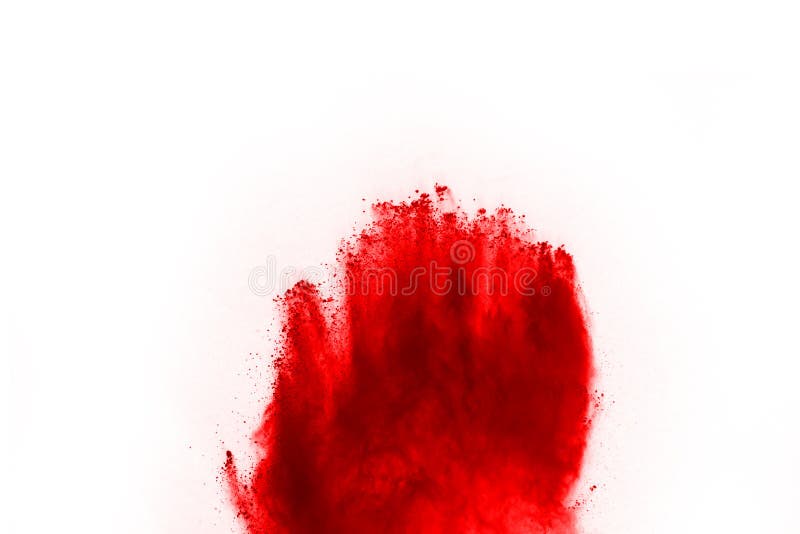 Freeze Motion of Red Powder Exploding, Isolated on White Background ...