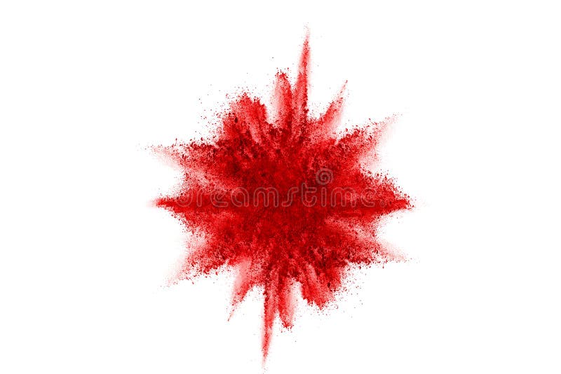 Freeze Motion of Red Powder Exploding, Isolated on White Background ...