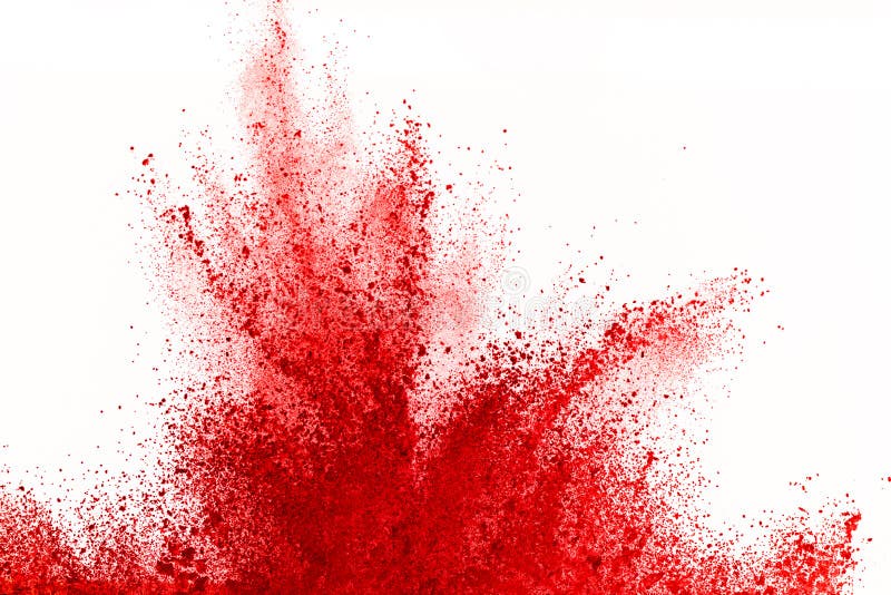 Freeze Motion of Red Powder Exploding, Isolated on White Background ...