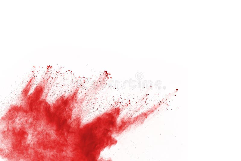 Freeze Motion of Red Powder Exploding, Isolated on White Background ...