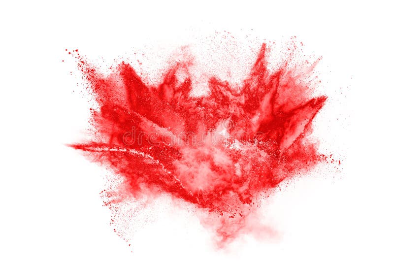 Freeze Motion of Red Powder Exploding, Isolated on White Background ...