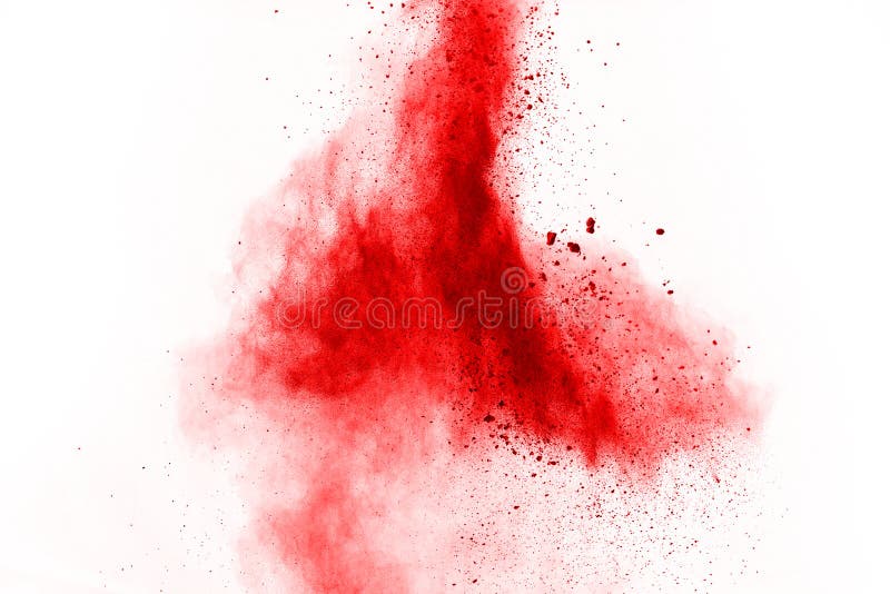 Freeze Motion of Red Powder Exploding, Isolated on White Background ...