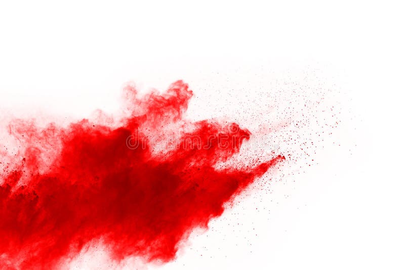 Freeze Motion of Red Powder Exploding, Isolated on White Background ...