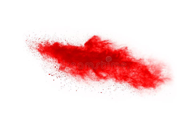 Freeze Motion of Red Powder Exploding, Isolated on White Background ...