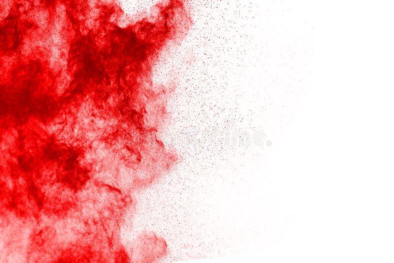 Freeze Motion of Red Powder Exploding, Isolated on White Background ...
