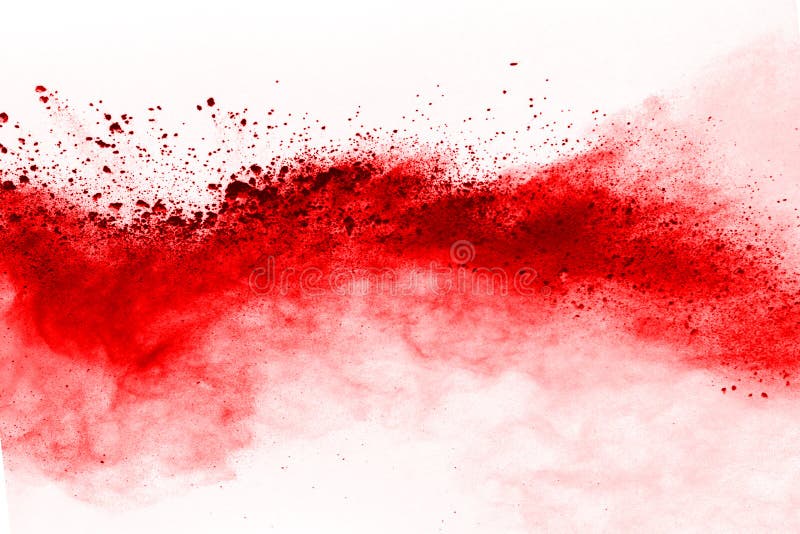 Freeze Motion of Red Powder Exploding, Isolated on White Background ...