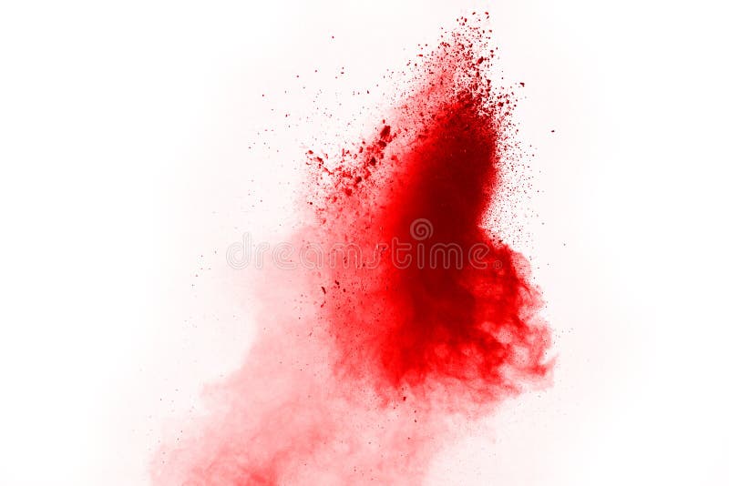 Freeze Motion of Red Powder Exploding, Isolated on White Background ...