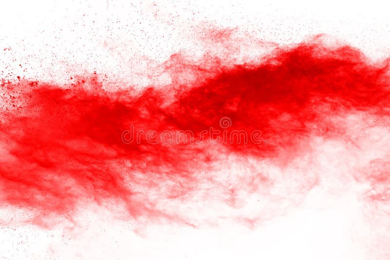 Freeze Motion of Red Powder Exploding, Isolated on White Background ...