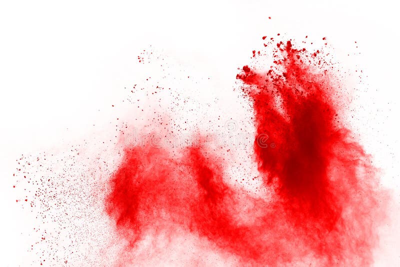 Freeze Motion of Red Powder Exploding, Isolated on White Background ...