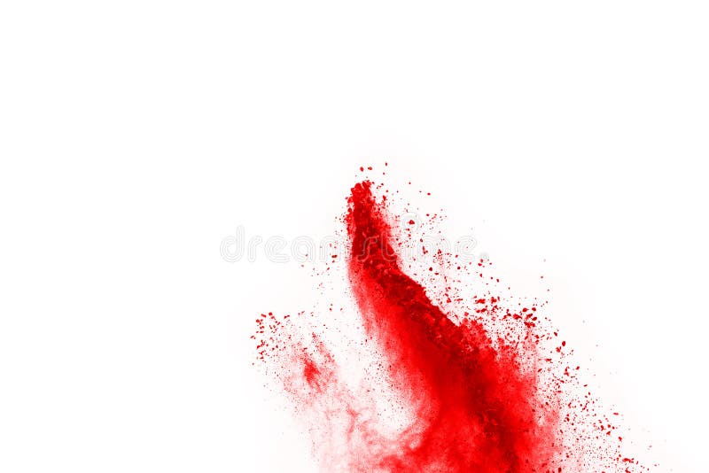 Freeze Motion of Red Powder Exploding, Isolated on White Background ...