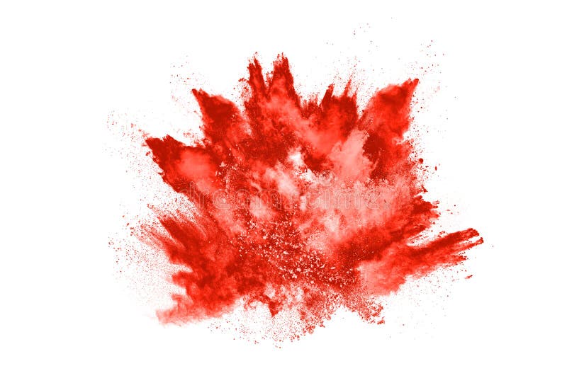 Freeze Motion of Red Powder Exploding, Isolated on White Background ...