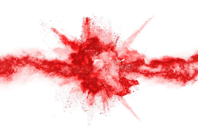 Freeze Motion of Red Powder Exploding, Isolated on White Background ...