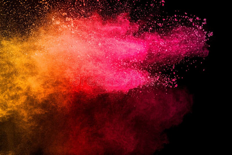 Freeze Motion of Red Yellow Color Dust Particles Splashing Stock Image ...