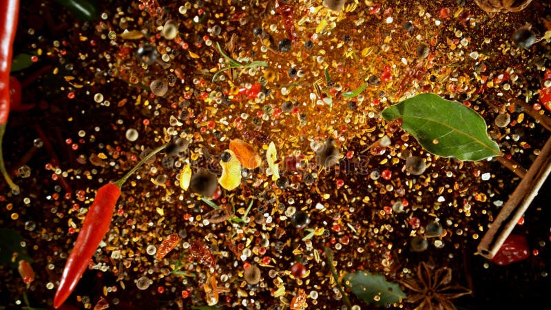 Freeze Motion Shot of Flying Mix Spices . Stock Photo - Image of pepper ...
