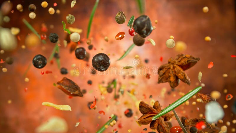 Freeze Motion Shot of Flying Spices Stock Photo - Image of background ...